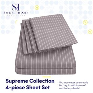 Twin Size Bed Sheets - 4 Piece 1500 Supreme Collection Fine Brushed Microfiber Deep Pocket Twin Sheet Set Bedding - 1 EXTRA PILLOW CASES, GREAT VALUE, Twin, Pinstripe Gray