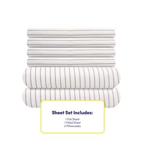 Twin Size Bed Sheets - 4 Piece 1500 Supreme Collection Fine Brushed Microfiber Deep Pocket Twin Sheet Set Bedding - 1 EXTRA PILLOW CASES, GREAT VALUE, Twin, Pinstripe White