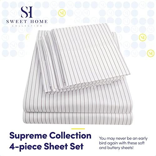 Twin Size Bed Sheets - 4 Piece 1500 Supreme Collection Fine Brushed Microfiber Deep Pocket Twin Sheet Set Bedding - 1 EXTRA PILLOW CASES, GREAT VALUE, Twin, Pinstripe White