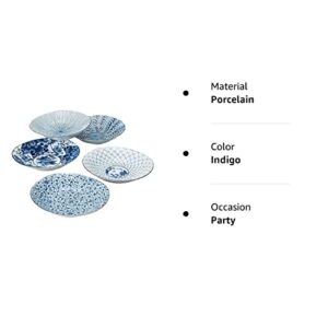 Liphontcta Traditional Japanese Ai-e (Ukiyo-e) Indigo Patterns Porcelain Plates (5 Plates Set) 31302 from Japan