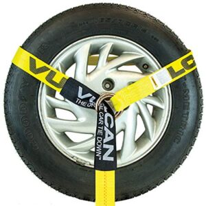 VULCAN Car Tie Down with Snap Hooks - Lasso Style - 2 Inch x 96 Inch - 4 Pack - Classic Yellow - 3,300 Pound Safe Working Load