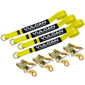 VULCAN Car Tie Down with Snap Hooks - Lasso Style - 2 Inch x 96 Inch - 4 Pack - Classic Yellow - 3,300 Pound Safe Working Load