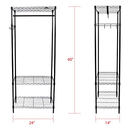 Apollo Hardware 3-Shelf Wire Shelving Garment Rack 14"x24"x60" (Black)