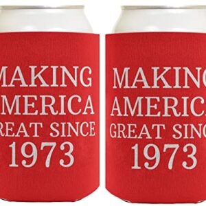 Birthday Gifts for 50th Birthday Making America Great Since 1973 50th Birthday Gag Gifts for Birthday Party 2 Pack Can Coolie Drink Coolers Coolies Red