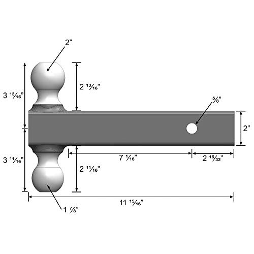 Quick Products QP-HS1820 Class III Trailer Ball Mount with Double Welded Hitch Balls - 5000 lbs. (1-7/8" and 2" Ball Size)