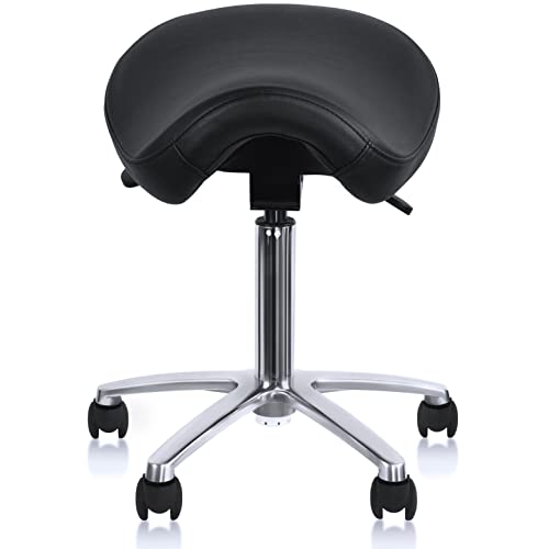 2xhome - Ergonomic Backless Rolling Saddle Stool Office Chair with Adjustable Height and Tilt, Black