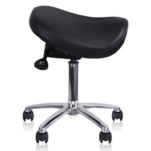 2xhome - Ergonomic Backless Rolling Saddle Stool Office Chair with Adjustable Height and Tilt, Black