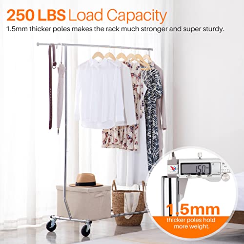 HOKEEPER 250 Lbs Load Capacity Clothes Hanging Garment Racks Portable Heavy Duty Commercial Grade Clothing Rack with Wheels, Chrome Finish