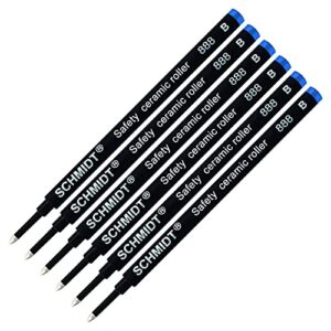 6 pack - schmidt 888 (888b) ceramic tip rollerball refills - blue broad/bold point