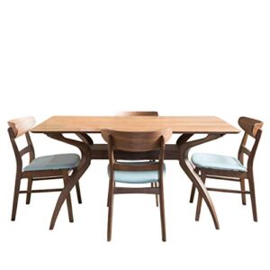 christopher knight home idalia curved leg rectangular dining set, 5-pcs set, natural walnut / mint