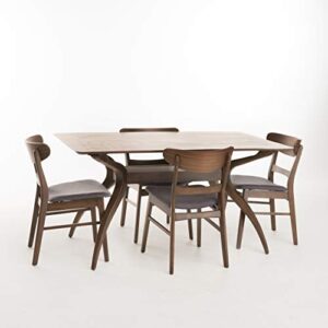 christopher knight home idalia curved leg rectangular dining set, 5-pcs set, natural walnut / dark grey