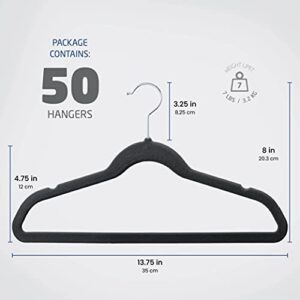 Zober Velvet Kids Hangers for Closet - Pack of 50 Non Slip Childrens Hangers for Shirts, Pants & Dresses w/Swivel Hook - Durable Kids Clothes Hanger w/Notches - Small Hangers - Black