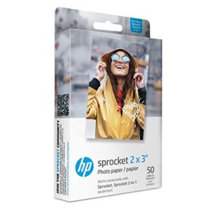 hp sprocket 2x3" premium zink sticky back photo paper (50 sheets) compatible with hp sprocket photo printers