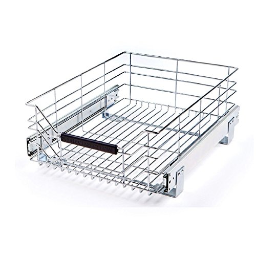 Seville Classics UltraDurable Commercial-Grade Pull-Out Sliding Steel Wire Cabinet Organizer for Shelving with Wheels, 14" W x 17.75" D, Chrome