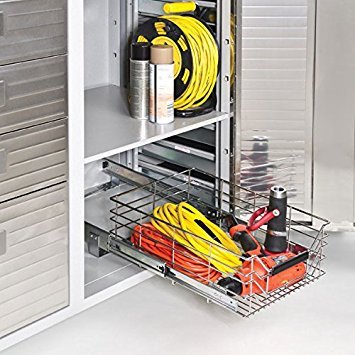 Seville Classics UltraDurable Commercial-Grade Pull-Out Sliding Steel Wire Cabinet Organizer for Shelving with Wheels, 14" W x 17.75" D, Chrome