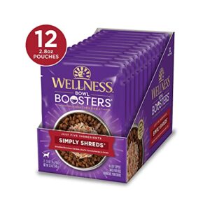 Wellness Bowl Boosters Simply Shreds Natural Grain Free Wet Dog Food Mixer or Topper, Chicken, Beef & Carrots, 2.8-Ounce Pouch(Pack of 12)