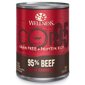 wellness core 95% natural wet grain free canned dog food, beef & carrots,12.5-ounce can (pack of 12)