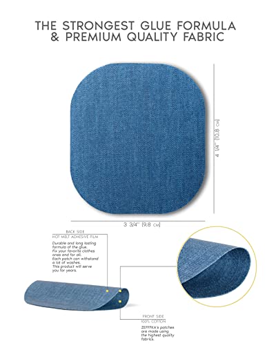 ZEFFFKA Premium Quality Denim Iron-on Jean Patches Inside & Outside Strongest Glue 100% Cotton Assorted Shades of Blue Black Repair Decorating Kit 10 Pieces Size 4-1/4" by 3-3/4" (9.8 cm x 10.8 cm)