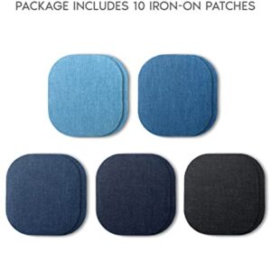 ZEFFFKA Premium Quality Denim Iron-on Jean Patches Inside & Outside Strongest Glue 100% Cotton Assorted Shades of Blue Black Repair Decorating Kit 10 Pieces Size 4-1/4" by 3-3/4" (9.8 cm x 10.8 cm)