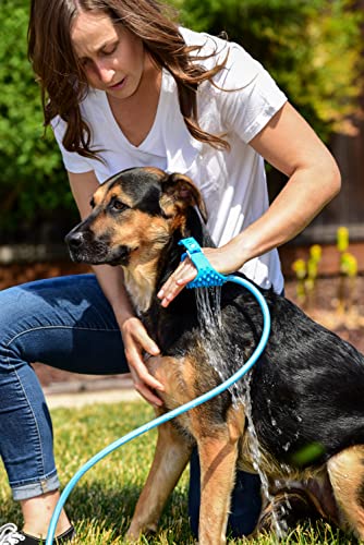 Aquapaw Dog Washer & Shower Attachment | Fast & Easy Indoor & Outdoor Pet Bathing, Massaging & Grooming | Includes 8-Foot Dog Shower Hose | Sprayer & Scrubber in 1 | As Seen on Shark Tank - Blue