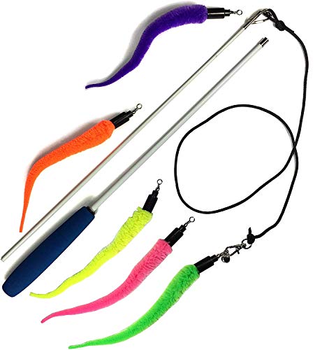 Pet Fit For Life Cat Wand Toy: 5-Piece Worm Teaser & Exerciser - Durable Flirt Pole/Cat Teaser Toy – Interactive Fun for Feline Fitness