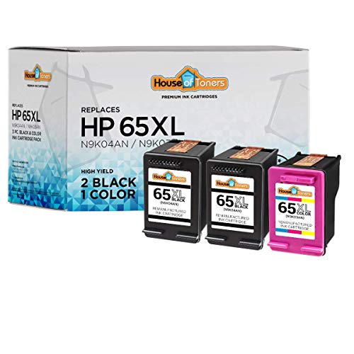 Houseoftoners Remanufactured Ink Cartridge Replacement for HP 65XL Ink Cartridge for HP Envy 5055 5052 5058 DeskJet 3755 2655 3720 3722 3723 3752 3758 2652 2624 (2 Black, 1 Color, 3 Pack)