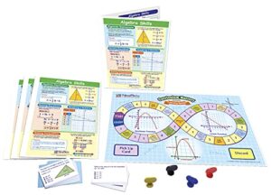 newpath learning 23-6980 algebra skills learning center game (grades 6-9) - game board, 30 illustrated game cards and four 4-panel, laminated “write-on/wipe-off” learning guides