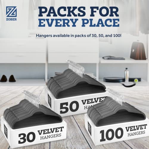 Zober Velvet Hangers 50 Pack - Heavy Duty Gray Hangers for Coats, Pants & Dress Clothes - Non Slip Clothes Hanger Set - Space Saving Felt Hangers for Clothing