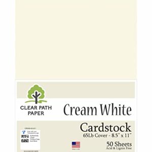 Cream White Cardstock - 8.5 x 11 inch - 65Lb Cover - 50 Sheets - Clear Path Paper