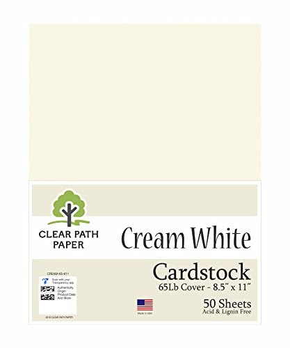 Cream White Cardstock - 8.5 x 11 inch - 65Lb Cover - 50 Sheets - Clear Path Paper