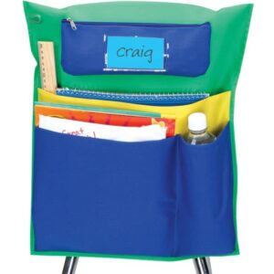 Really Good Stuff Deluxe Multi-Pocket Chair Pockets with Pencil Case and Water Bottle Holder – 6 Pack – Green/Blue