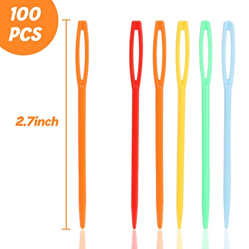 LoveInUSA 100 PCS Plastic Needles for Kids, Large Eye Plastic Needles Plastic Sewing Needles for Handmade Crafts DIY Notions Stitchery