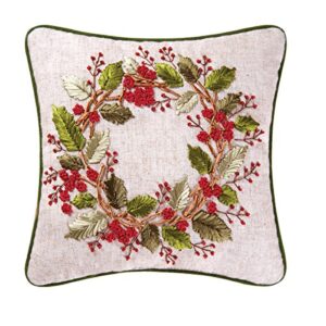 c&f home berry wreath christmas botanical holiday xmas handcrafted red green premium ribbon cotton art throw pillow 12 x 12 multi