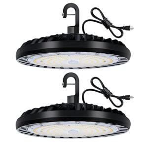 hykolity 2 pack led high bay light 150w, 5000k ufo led high bay light fixture with us plug [250w mh/hps equiv.] 100-277v, 19,500lm, ip66 commercial warehouse area light for wet location