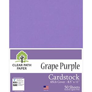 Grape Purple Cardstock - 8.5 x 11 inch - 65Lb Cover - 50 Sheets - Clear Path Paper