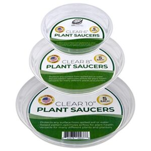 YOUniversal Products 15 Pack of 6, 8,10 Inch Clear Plant Saucer Drip Trays