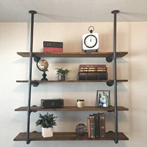 WGX Design For You Industrial Retro Wall Mount Iron Pipe Shelf Hung Bracket DIY Storage Shelving Bookshelf (2 Pcs 4Tier Hardware only)