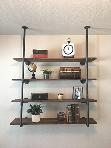 WGX Design For You Industrial Retro Wall Mount Iron Pipe Shelf Hung Bracket DIY Storage Shelving Bookshelf (2 Pcs 4Tier Hardware only)