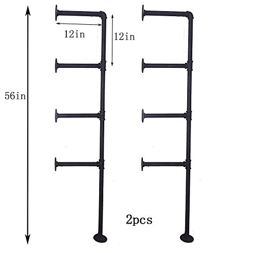 WGX Design For You Industrial Retro Wall Mount Iron Pipe Shelf Hung Bracket DIY Storage Shelving Bookshelf (2 Pcs 4Tier Hardware only)