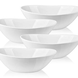 LIFVER 9" Serving Bowls, Porcelain Large Serving Dishes, 36 Ounce for Salads, Side Dishes, Pasta, Oval Shape, Microwave & Dishwasher Safe, Good Size for Dinner Parties, Set of 4, White