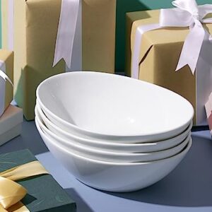 LIFVER 9" Serving Bowls, Porcelain Large Serving Dishes, 36 Ounce for Salads, Side Dishes, Pasta, Oval Shape, Microwave & Dishwasher Safe, Good Size for Dinner Parties, Set of 4, White