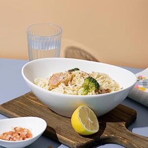 LIFVER 9" Serving Bowls, Porcelain Large Serving Dishes, 36 Ounce for Salads, Side Dishes, Pasta, Oval Shape, Microwave & Dishwasher Safe, Good Size for Dinner Parties, Set of 4, White