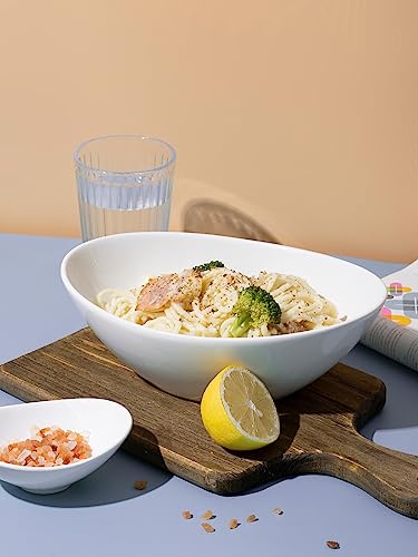 LIFVER 9" Serving Bowls, Porcelain Large Serving Dishes, 36 Ounce for Salads, Side Dishes, Pasta, Oval Shape, Microwave & Dishwasher Safe, Good Size for Dinner Parties, Set of 4, White