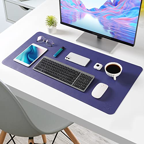 Yikda Dual-Sided Leather Mouse pad Desk mat, PU Leather Desk pad Large Mouse pad, Waterproof Desk Mat for Desktop （31"x15.7" Blue/Blue)