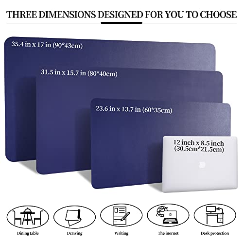 Yikda Dual-Sided Leather Mouse pad Desk mat, PU Leather Desk pad Large Mouse pad, Waterproof Desk Mat for Desktop （31"x15.7" Blue/Blue)