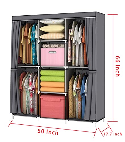 YOUUD Wardrobe Storage Closet Clothes Portable Wardrobe Storage Closet Portable Closet Organizer Portable Closets Wardrobe Closet Organizer Shelf Wardrobe Clothes Organizer Standing Closet Gray…