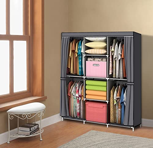 YOUUD Wardrobe Storage Closet Clothes Portable Wardrobe Storage Closet Portable Closet Organizer Portable Closets Wardrobe Closet Organizer Shelf Wardrobe Clothes Organizer Standing Closet Gray…