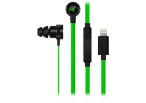 razer hammerhead earbuds for ios: dac - custom-tuned dual-driver technology - in-line mic & volume control - aluminum frame - lightning connector - green, rz04-02090100-r3u1