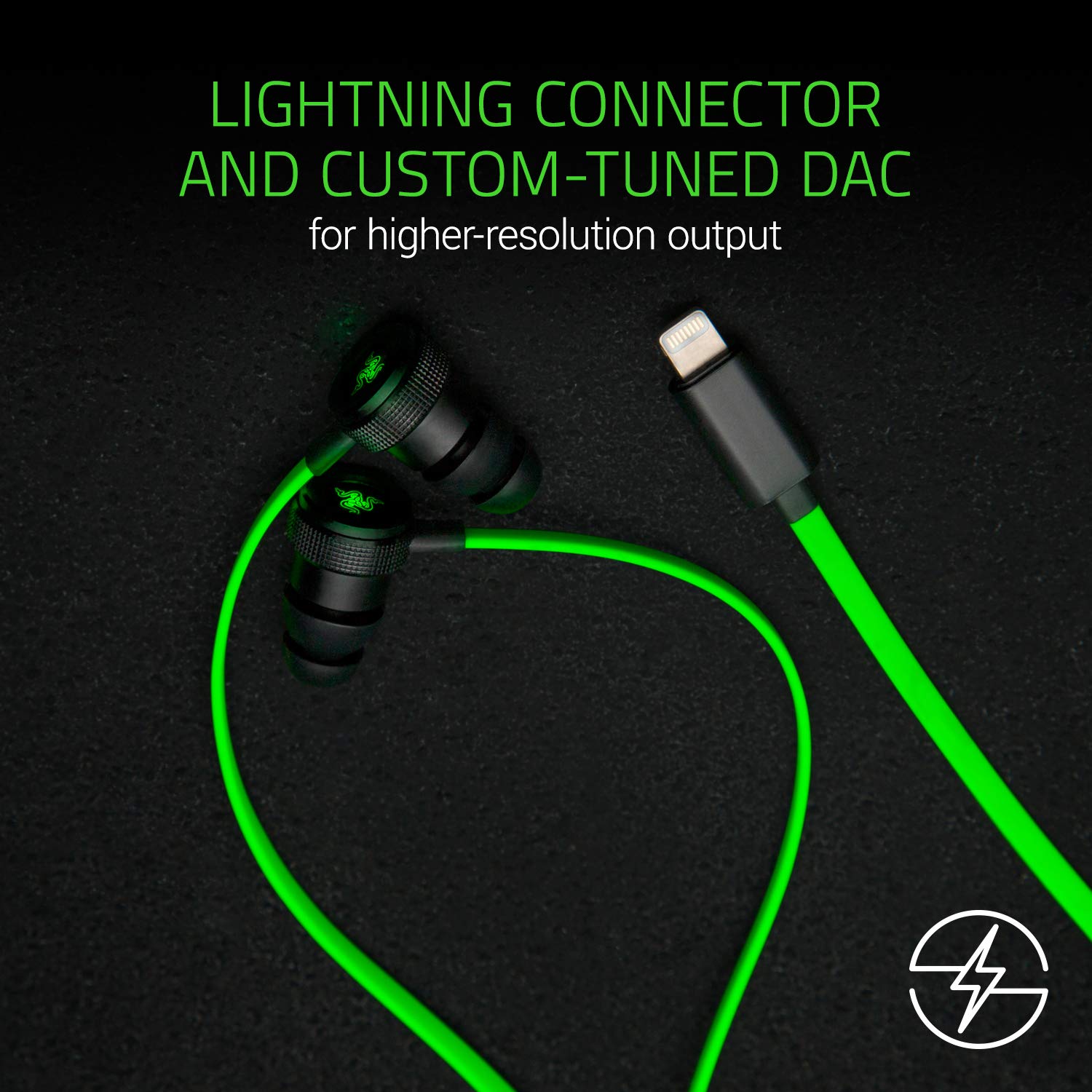 Razer Hammerhead Earbuds for iOS: DAC - Custom-Tuned Dual-Driver Technology - in-Line Mic & Volume Control - Aluminum Frame - Lightning Connector - Green, RZ04-02090100-R3U1