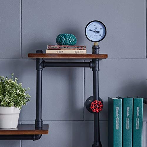 Industrial Rustic Modern Wood Ladder Pipe Wall Shelf 4 Layer Pipe Design Bookshelf DIY Shelving